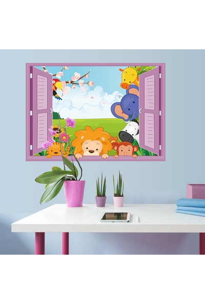 Crystal Kids Pencereden Bakan Sevimli Hayvanlar Bebek Odası Duvar Dekorasyonu Crystal Kids Pencereden Bakan Sevimli Hayvanlar Bebek Odası Duvar Dekorasyonu