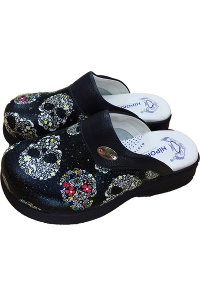 Hipokrat Sabo Medikal Aşçı Hemşire Terliği - Kuru Kafa Desenli Terlik