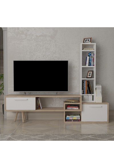 Lagomood Manzara Tv Ünitesi Tv Sehpası Beyaz - Meşe