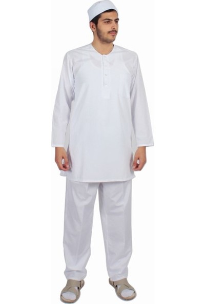 Kanaviçe Hac Umre Kıyafeti Afgan Takım Beyaz