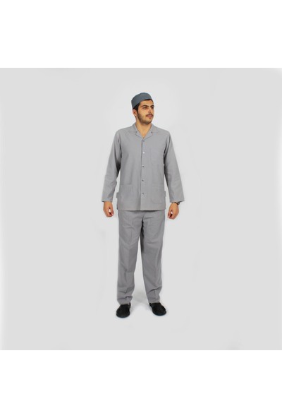Kanaviçe Hac ve Umre Kıyafeti Klasik Safari Takım Gri