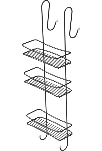 Tekno-tel 3 KATLI ASMALI BANYO DUŞAKABİN DUŞ RAFI MAT SİYAH BK066