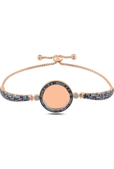 Gülüş Gümüş Renkli Taşlı Çerçeveli Plaka Asansör Bileklik