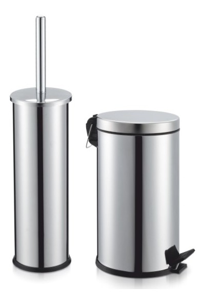 Kapkacakal Paslanmaz 5 lt Çöp Kovası Klozet Fırçası 2'li Banyo Seti Parlak