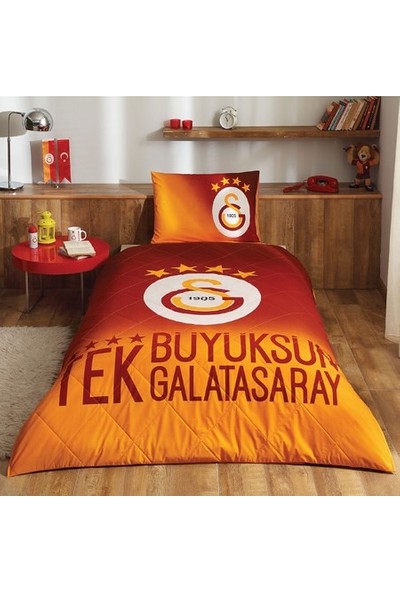 Galatasaray 4 Yıldız Komple Set Nevresim Takımı Tek Kişilik