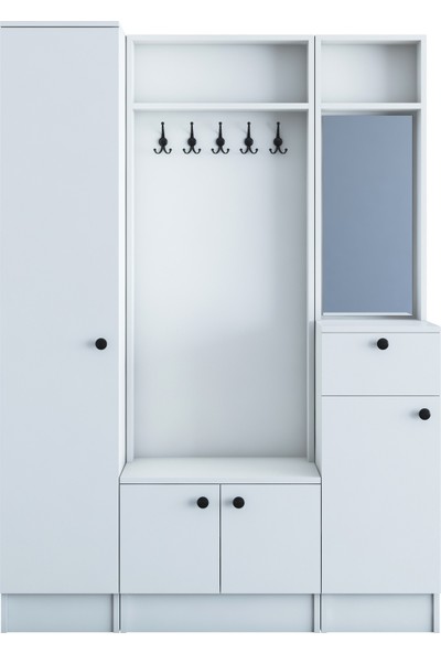 Rani Modern Çekmeceli Aynalı Portmanto Ayakkabılık Vestiyer Beyaz Rani Modern Çekmeceli Aynalı Portmanto Ayakkabılık Vestiyer Beyaz