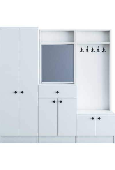 Rani Modern Çekmeceli Aynalı Portmanto Ayakkabılık Vestiyer Beyaz Rani Modern Çekmeceli Aynalı Portmanto Ayakkabılık Vestiyer Beyaz