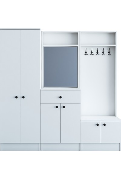 Rani Modern Çekmeceli Aynalı Portmanto Ayakkabılık Vestiyer Beyaz Rani Modern Çekmeceli Aynalı Portmanto Ayakkabılık Vestiyer Beyaz