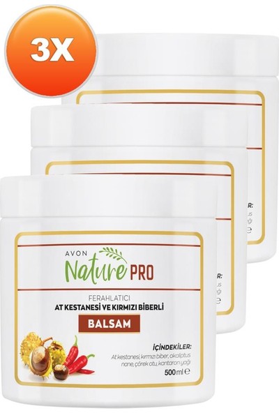 Avon Nature Pro At Kestanesi ve Kırmızı Biberli Balsam 500 ml 3'lü Set Avon Nature Pro At Kestanesi ve Kırmızı Biberli Balsam 500 ml 3'lü Set