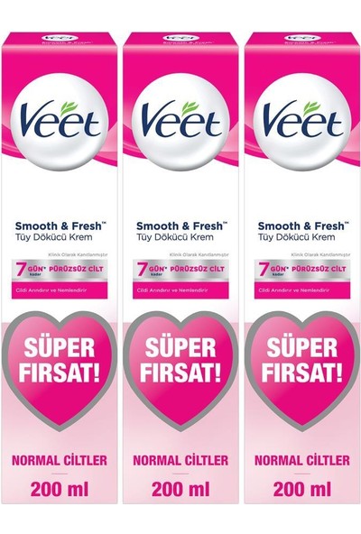 Veet Tüy Dökücü Krem Bacak & Vücut Bölgesi Normal Ciltler 200 ml Süper Fırsat X 3