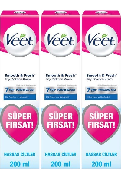 Veet Tüy Dökücü Krem Bacak & Vücut Bölgesi Hassas Ciltler 200 ml Süper Fırsat X 3
