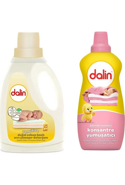 Dalin Doğal Sabun Bazlı Sıvı Deterjanı 1500 ml + Dalin Yumuşatıcı Konsantre Bahar Ninnisi 1200 ml Dalin Doğal Sabun Bazlı Sıvı Deterjanı 1500 ml + Dalin Yumuşatıcı Konsantre Bahar Ninnisi 1200 ml