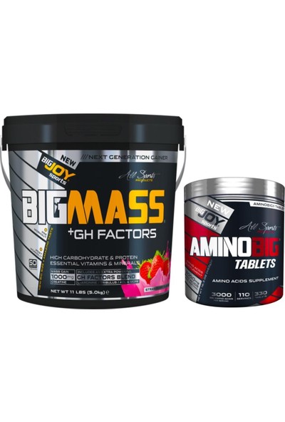 Bigjoy Big Mass+Gh Factors 5000 gr Çilek Aromalı + Bigjoy Aminobig 330 Tablet Bigjoy Big Mass+Gh Factors 5000 gr Çilek Aromalı + Bigjoy Aminobig 330 Tablet