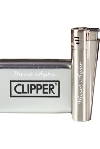 Clipper Isme Özel Pürmüz Alevli Metal Çakmak Mat Metalik