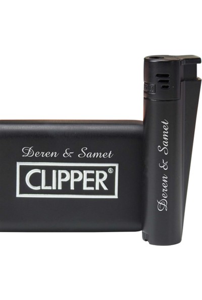 Clipper Isme Özel Pürmüz Alevli Metal Çakmak Mat Siyah