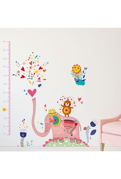 Crystal Kids Çocuk Odası Boy ve Gelişim Ölçen Duvar Sticker Pembe Fil