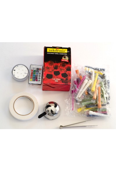 Akdise Nargile 1 kg Nargile Kömürü,kalem Sipsi,nargile Bantı,lotus Közlük,nargile Uzaktan Kumandalı LED Işık,kömür Maşası