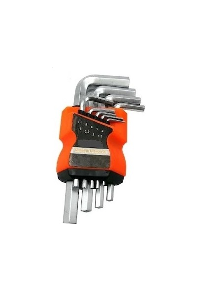 Makro Yapı Düz Alyan Anahtar Takımı Kısa 9'lu Metalik Gri