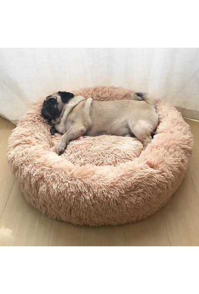 Dubex Ponchik Yuvarlak Kedi Köpek Yatağı Bej S