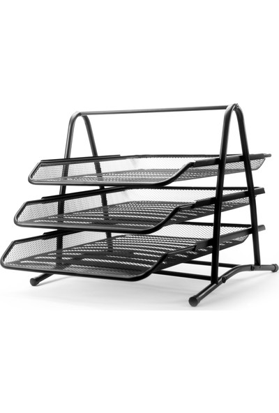 Üçlü Metal Evrak Rafı Siyah