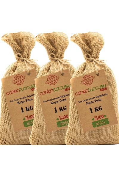 Çankırı Tuzcusu 3 Adet 1 kg Öğütülmüş Kristal Kaya Tuzu