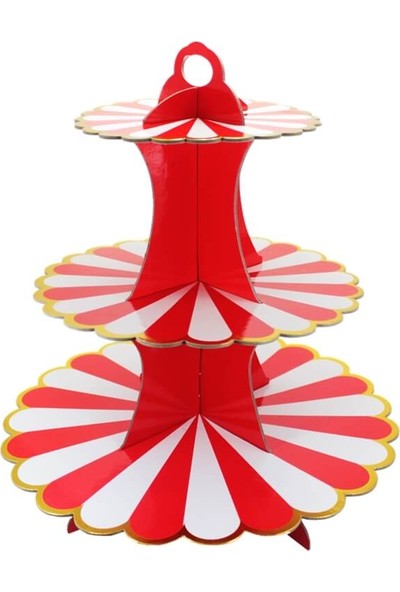 Süsle Bebek & Parti CupCake Standı 3 Katlı Metalik Altın Çerçeveli Kırmızı Süsle Bebek & Parti CupCake Standı 3 Katlı Metalik Altın Çerçeveli Kırmızı