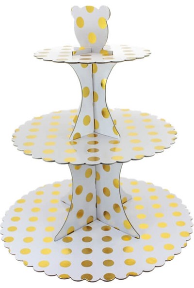 Süsle Bebek & Parti CupCake Standı 3 Katlı Metalik Altın Puanlı