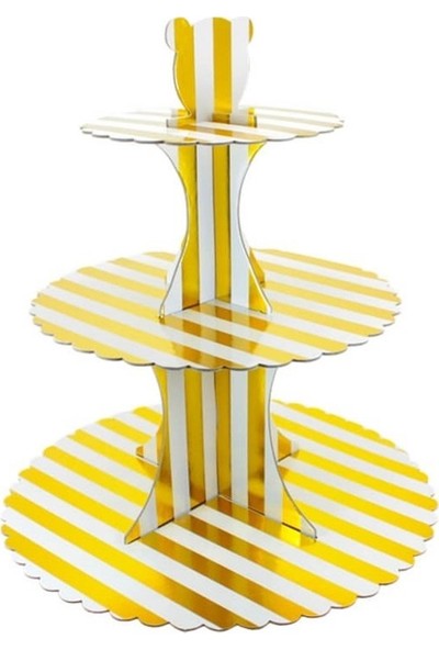Süsle Bebek & Parti CupCake Standı 3 Katlı Metalik Altın Çizgili
