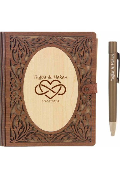 Hediye Rengi İsme Özel Ahşap Anı Defteri ve Kalem Seti - Kalpli Sonsuzluk Hediye Rengi İsme Özel Ahşap Anı Defteri ve Kalem Seti - Kalpli Sonsuzluk