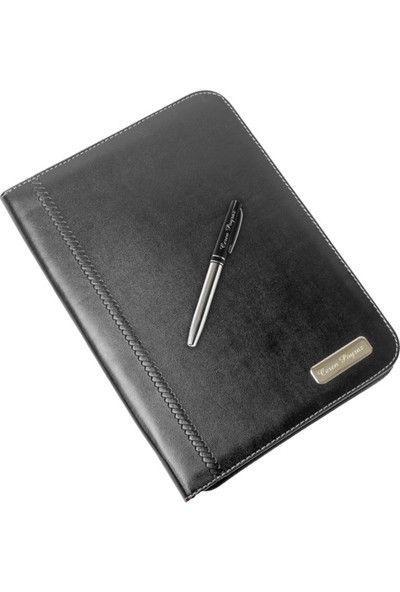 Hediye Rengi İsme Özel Fermuarlı Sekreter Bloknot ve Kalem Seti Büyük Boy