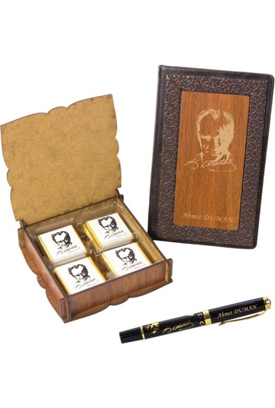 Hediye Rengi İsme Özel K. Atatürk Temalı Defter Roller Kalem ve Çikolata Seti Hediye Rengi İsme Özel K. Atatürk Temalı Defter Roller Kalem ve Çikolata Seti