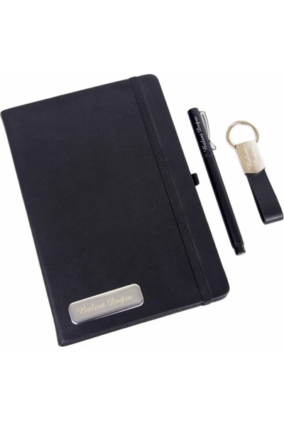 Hediye Rengi İsme Özel Siyah Defter Anahtarlık ve Kalem Seti Özel Tasarım Kutulu Hediye Rengi İsme Özel Siyah Defter Anahtarlık ve Kalem Seti Özel Tasarım Kutulu