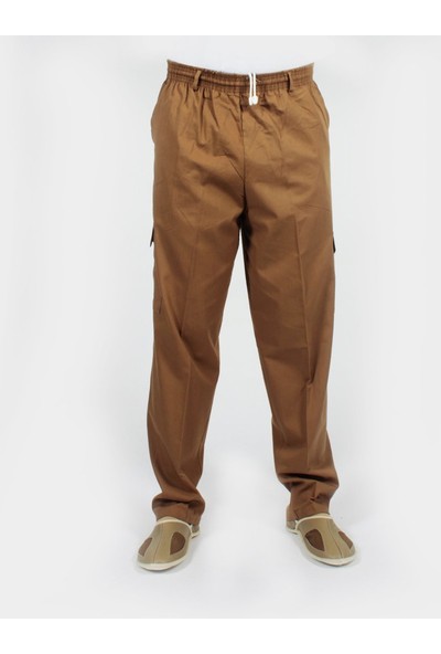 Hac Umre Kıyafeti Gabardin Kumaş Kargo Cep Şalvar Kahverengi