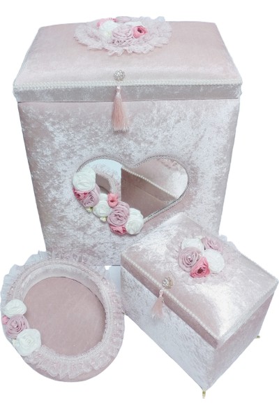 Prenses Çeyiz Store Kalpli Aynalı 3 Lü Çamaşır Sandığı Pudra Prenses Çeyiz Store Kalpli Aynalı 3 Lü Çamaşır Sandığı Pudra