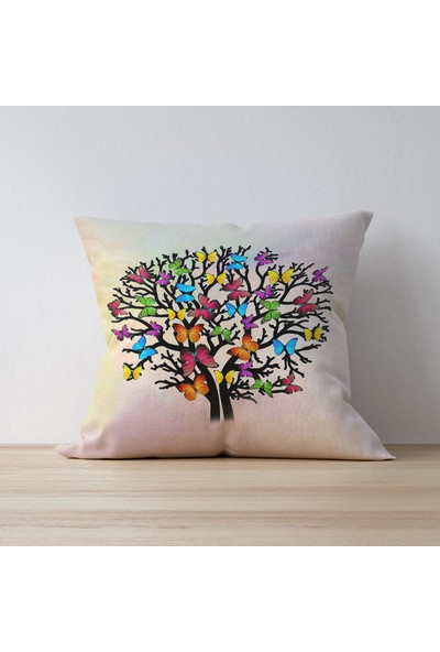 ALA Renkli Ağaç Kelebekler Kırlent Kılıfı 42 x 42 cm