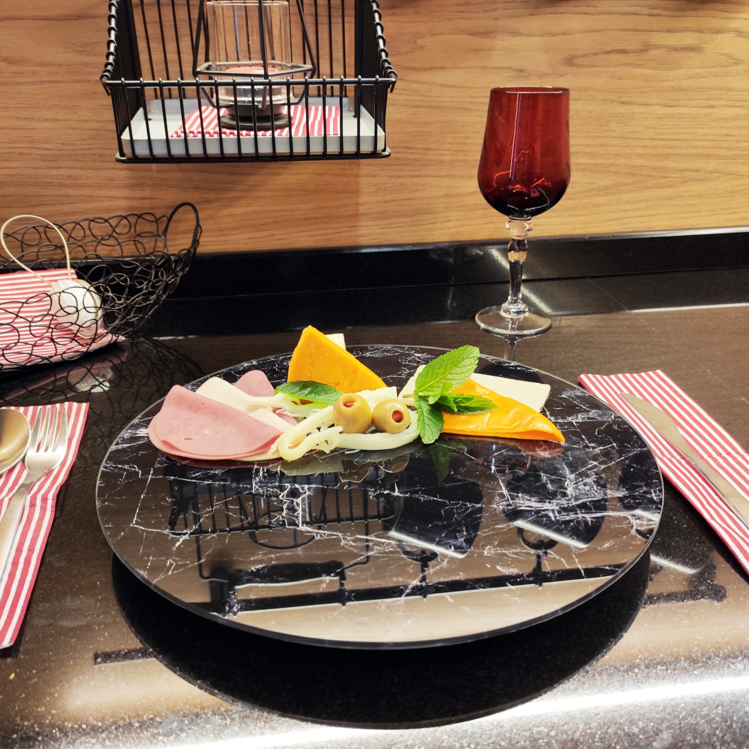 Sunum360 Siyah Mermer Desenli, Dönen Standlı Lüx Servis Sunum Tabağı ...