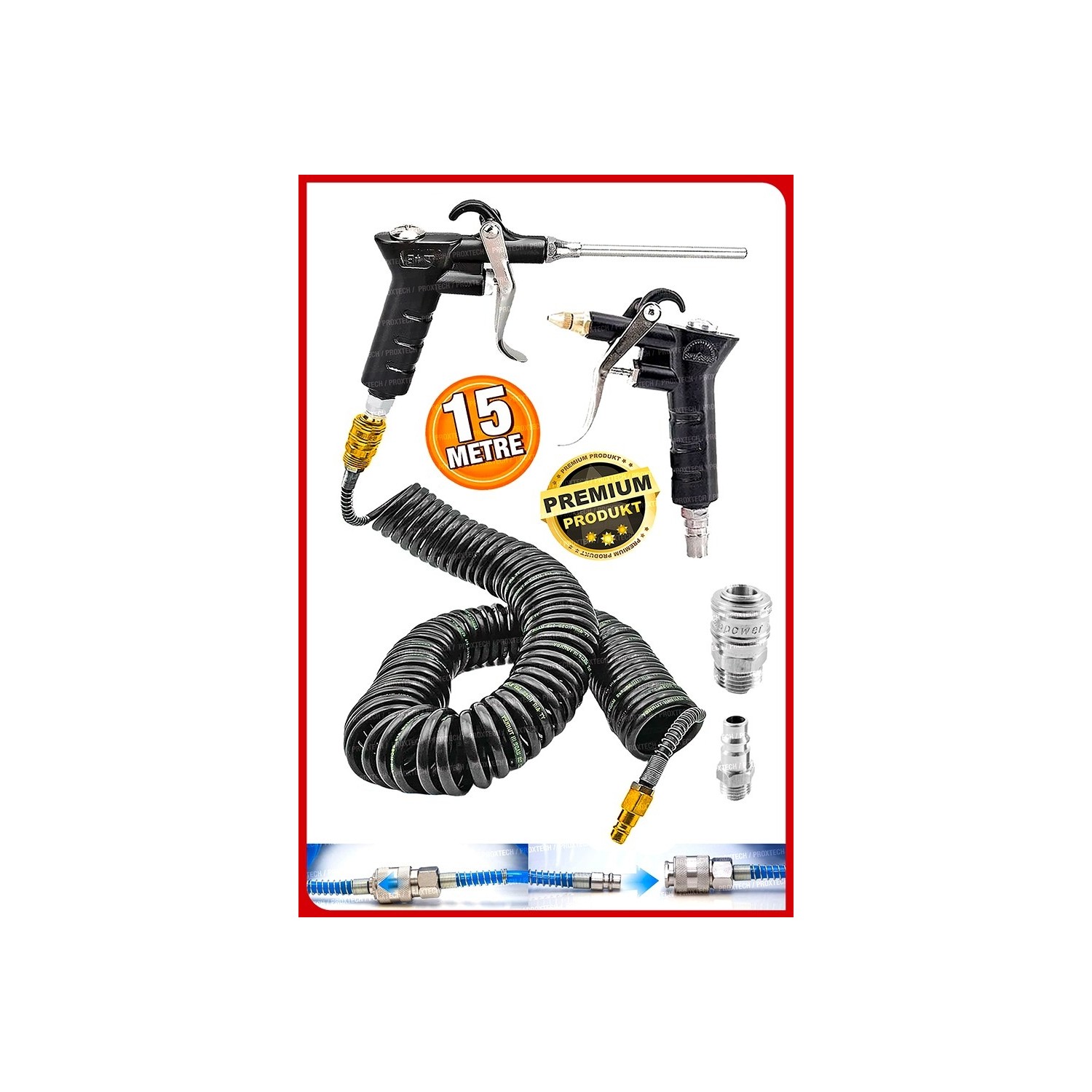 Proxtech Havalı 15 Metre Kompresör Spiral Hava Hortumu 8 mm 15 mt Hava ...