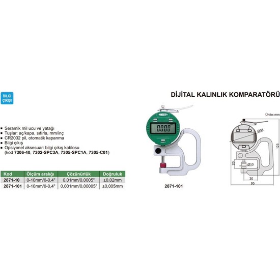 Insize 2871-101 Dijital Kalınlık Komparatörü Fiyatı