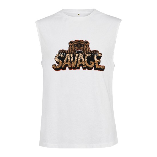 Tisho Vahşi Yabani Güçlü Ayı Savage Beyaz Kesik Kol Unisex Fiyatı