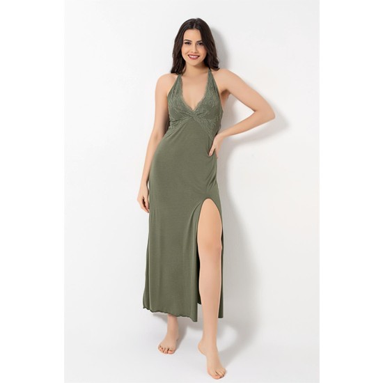 Monamise Göğüs ve Sırt Dekolteli Dantelli Yırtmaçlı Gecelik Fiyatı