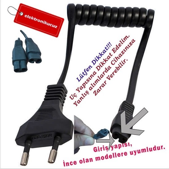 220 Volt Ac Cereyan Power Kablo Spiralli Model (Tıraş Fiyatı