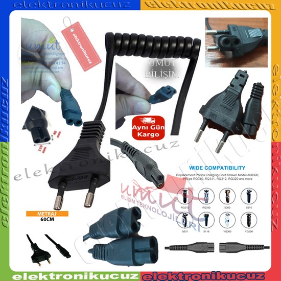 220 Volt Ac Cereyan Power Kablo Spiralli Model (Tıraş Fiyatı