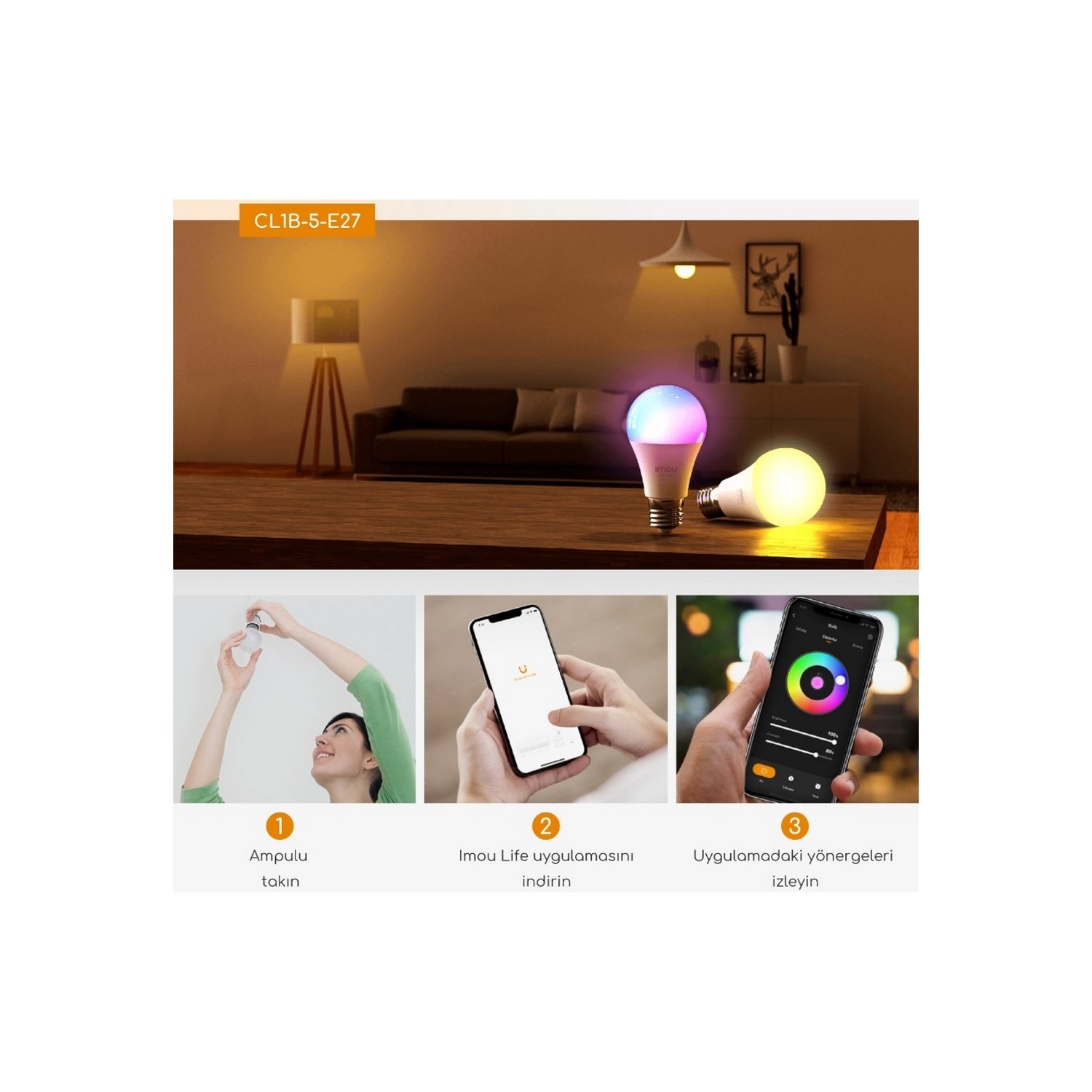 IMOU Akıllı LED WiFi Ampul / Çok Renkli - Ayarlanabilir Işık Şiddeti ...