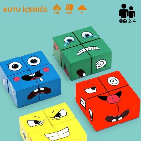 Rubik Emoji Bulmaca Oyunu 16 Küp 64 Kart ve Zil Eğitici Fiyatı