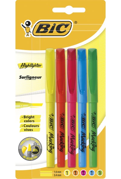 BIC Brite Liner Fosforlu Kalem 5’li Blister Karışık Renk BIC Brite Liner Fosforlu Kalem 5’li Blister Karışık Renk