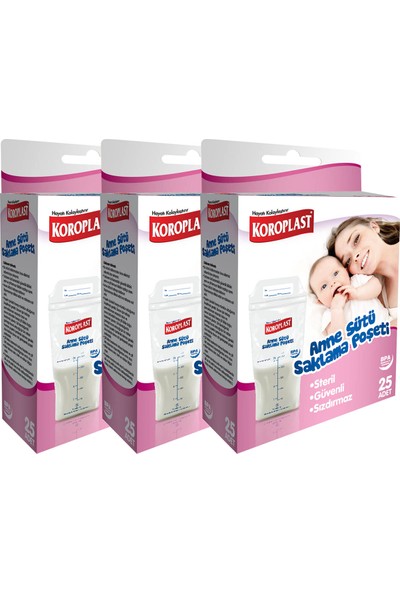 Koroplast Anne Sütü Saklama Poşeti 25 Adet - 3'lü Koroplast Anne Sütü Saklama Poşeti 25 Adet - 3'lü