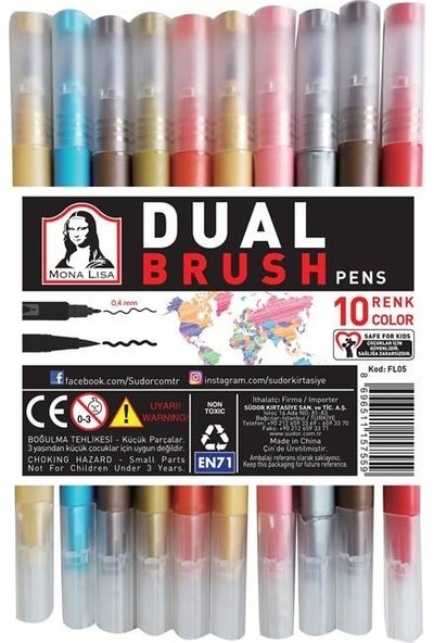 Monalisa Dual Fıneliner + Brush 10 Renk Set Monalisa Dual Fıneliner + Brush 10 Renk Set