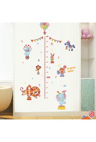 Crystal Kids Sevimli Sirk Hayvanları Boy Ölçer Duvar Sticker