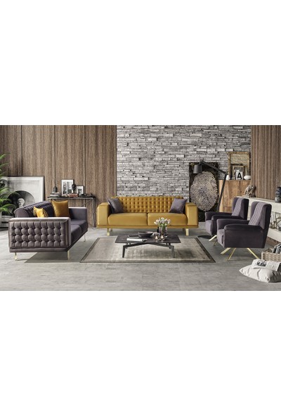 Cadde Yıldız Bronte Hardal Koltuk Takımı