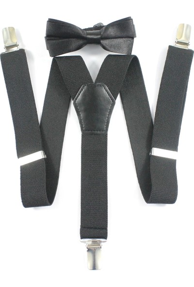 Dwoy Metal Klipsli Çocuk Pantolon Askısı & Papyon Seti Siyah